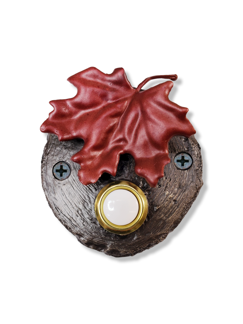 Log End Maple Leaf Doorbell | Rustic Doorbell – Timber Bronze